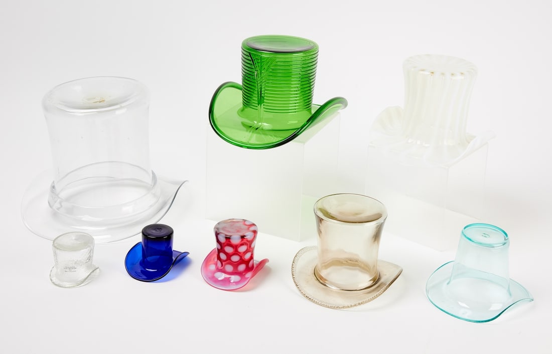 Eight Blown Glass Hats