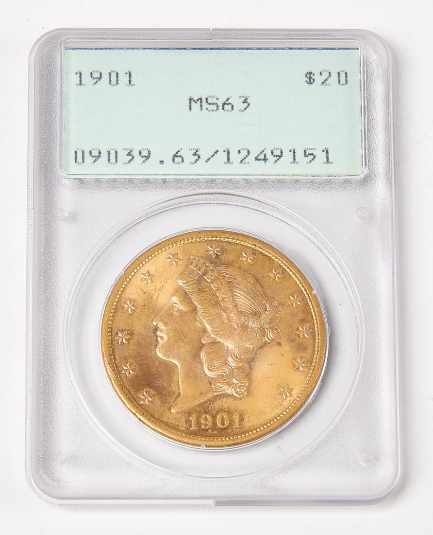 1901 U.s. Liberty Twenty Dollar Gold Coin, Slabbed Auction