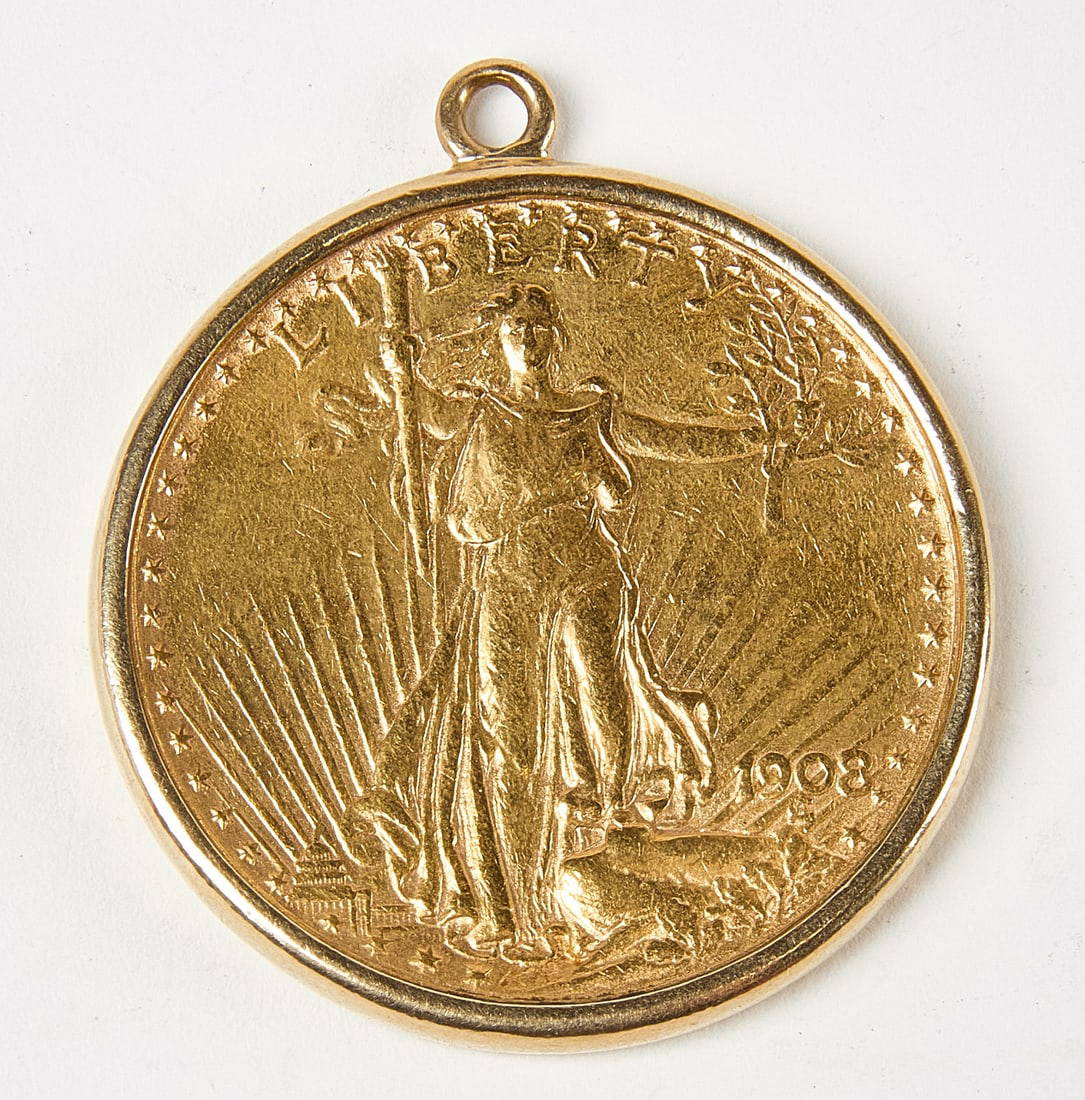 1908 Standing Liberty Twenty Dollar Gold Pendant Auction