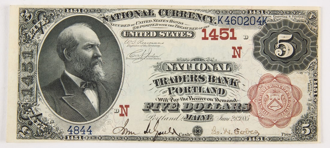 Five Dollar Portland Maine National Currency Auction