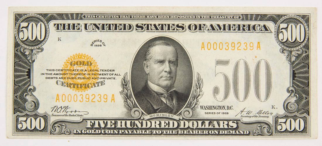 U.s. Five Hundred Gold Dollar Certificate 1928 Auction