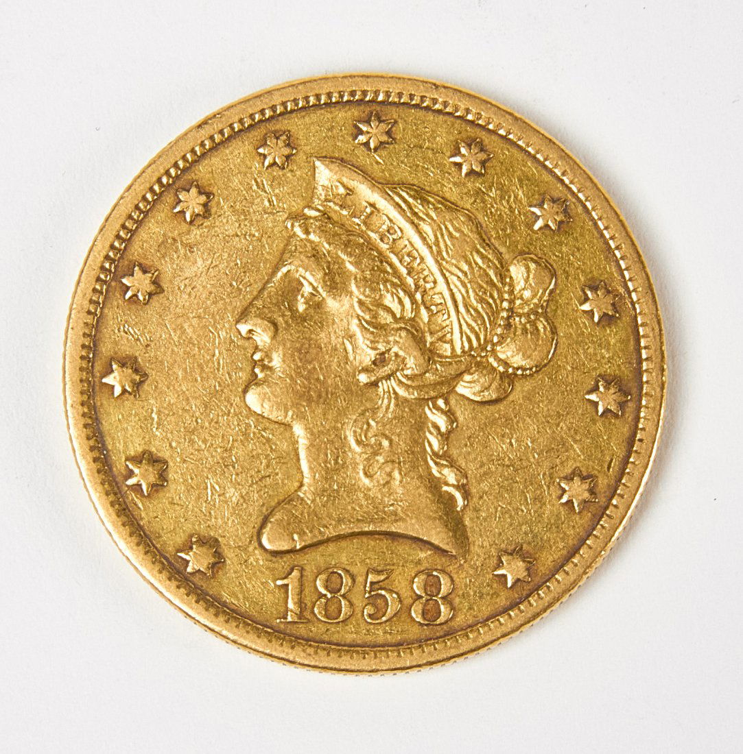 1858-o Ten Dollar Gold Liberty Coin, Vf, Raw Auction