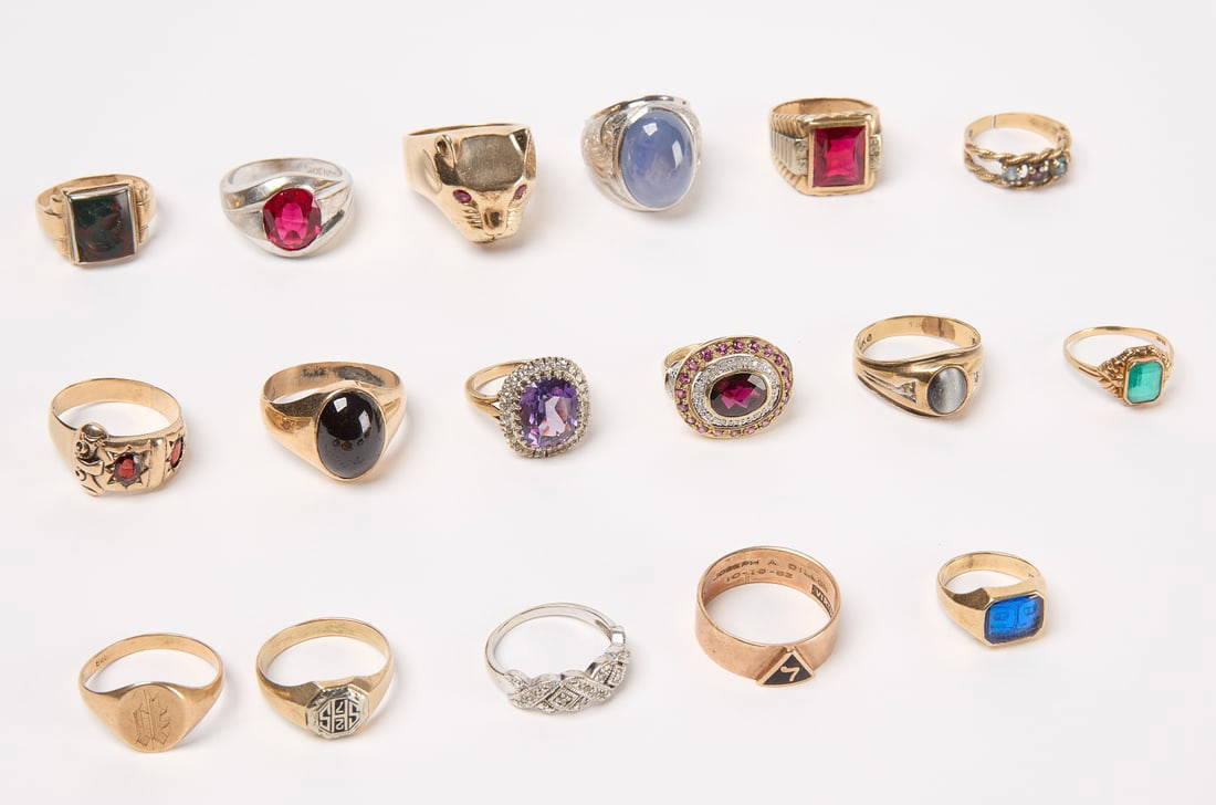Seventeen 10k Gold Rings Auction