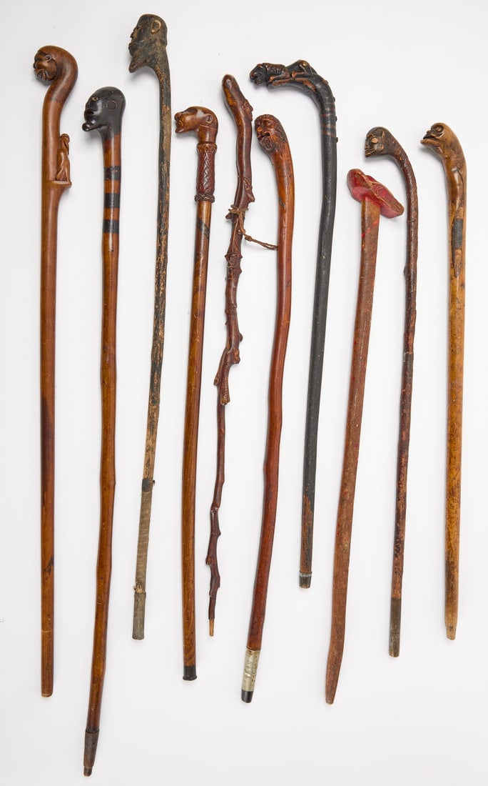 10 Folk Art Walking Sticks Auction