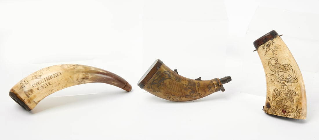 Three Engraved Powder Horns Auction