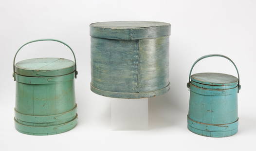 Two 19th Century Firkins In Old Blue Milk Paint