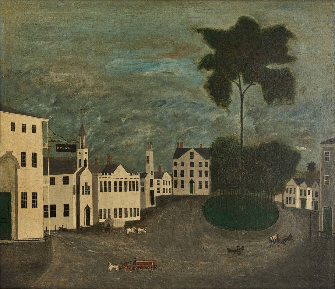 Primitive Town Scene Painting Auction