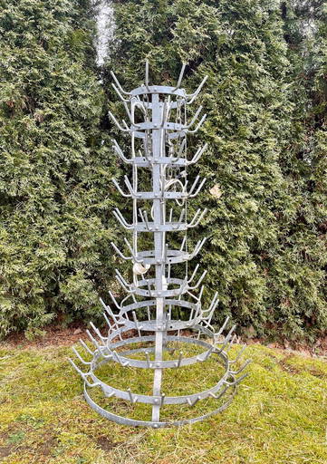 French Zinc Bottle Drying Rack With Prestigious French Wine Bottles