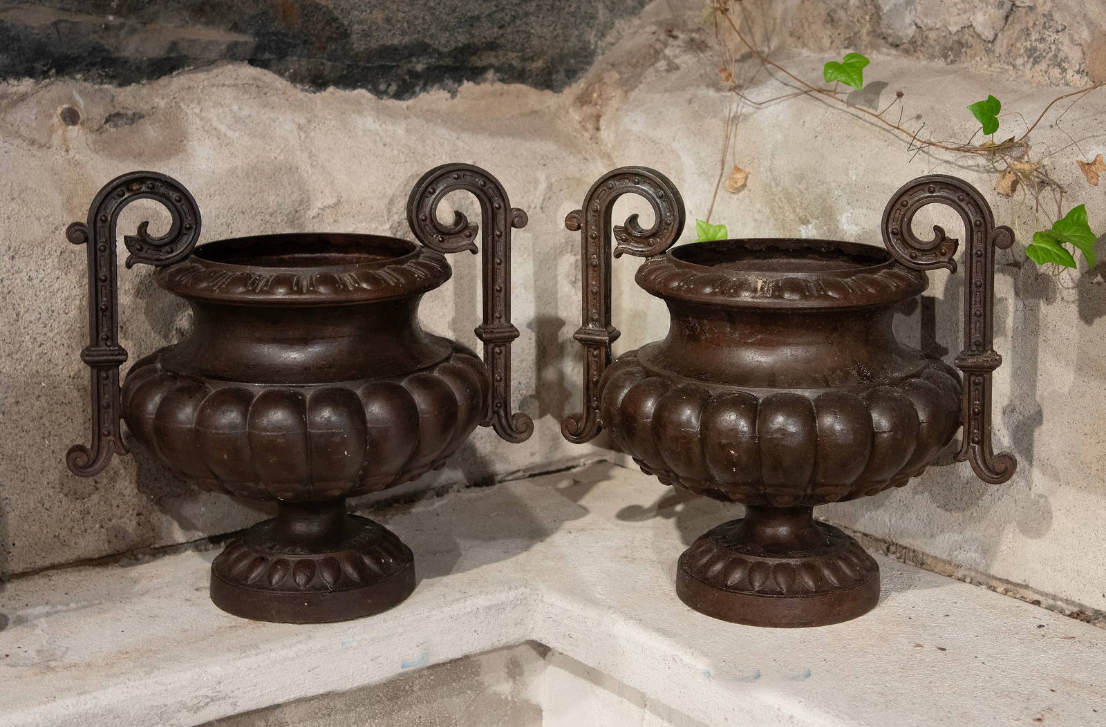 Rare Pair Of 19th C French Cast Iron Handled Urns By Faure A Revin Auction