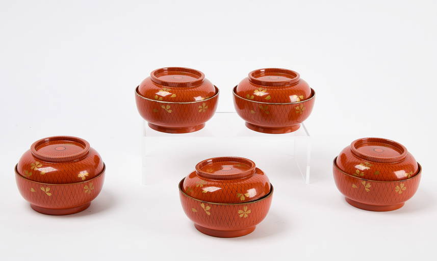 Five Japanese Lacquer Soup Bowls