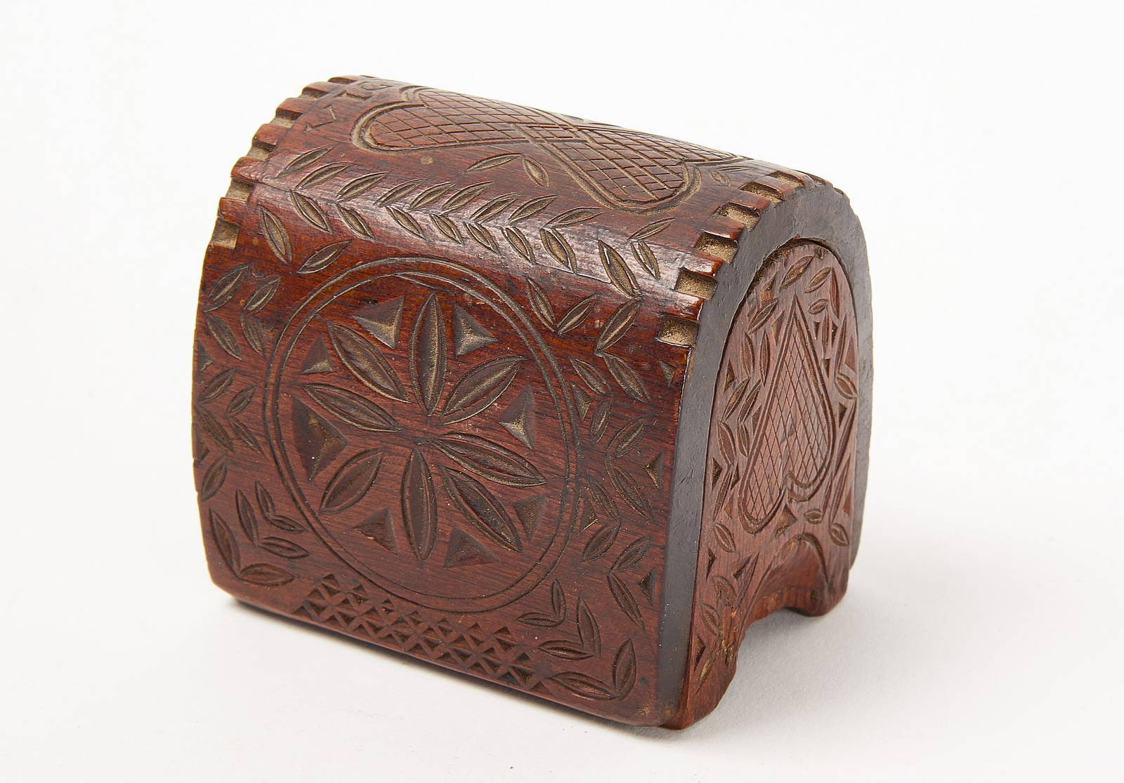 Early Carved Spruce Gum Box With Hearts Auction