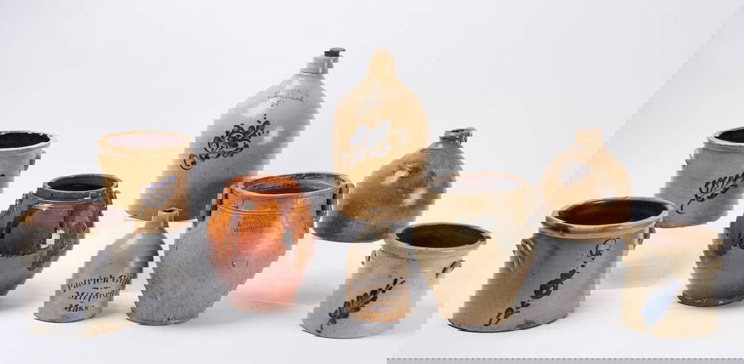 Thirteen Stoneware And Redware Items