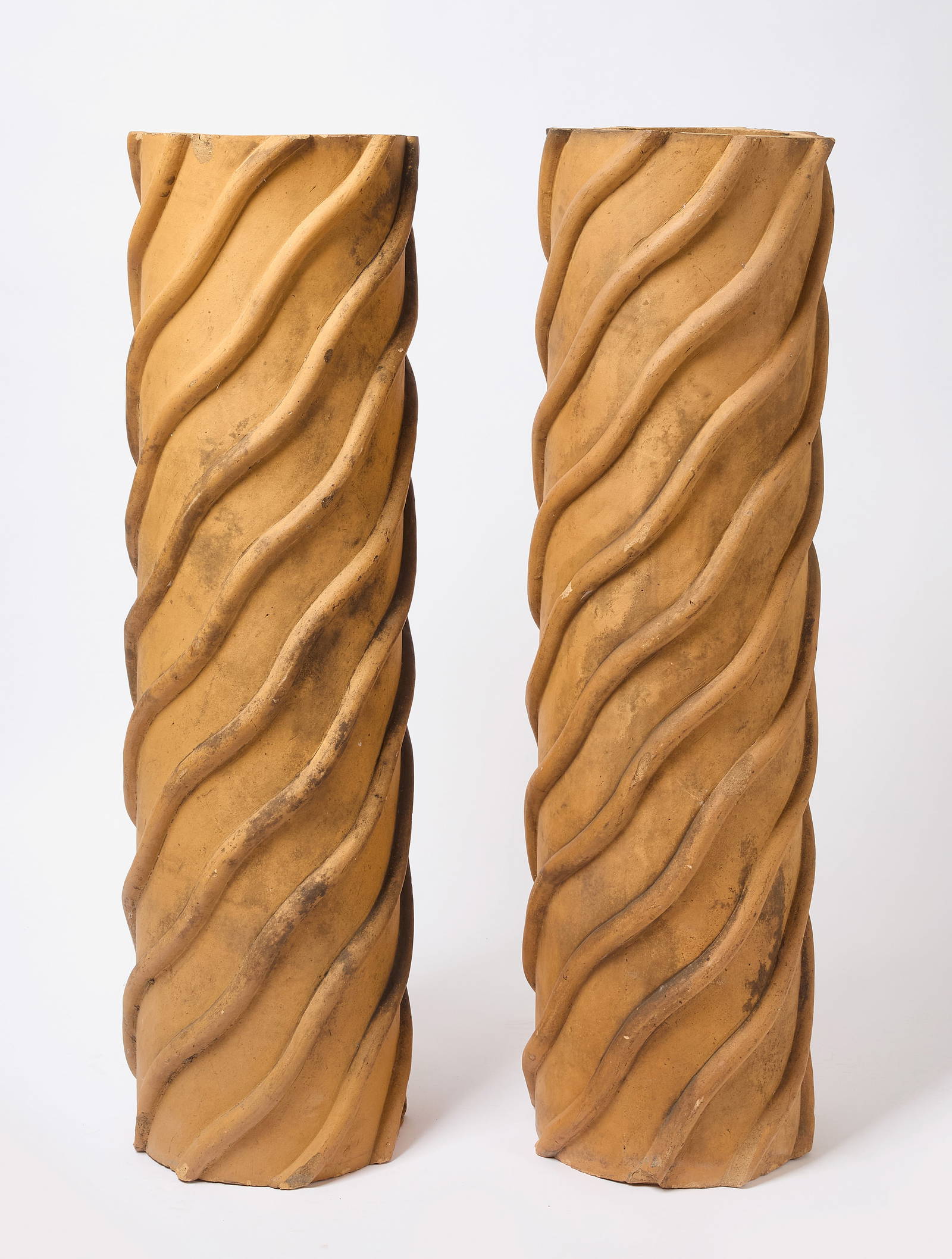 Pair Of English Barley-twist Biscuit Terracotta Chimney Pots Auction