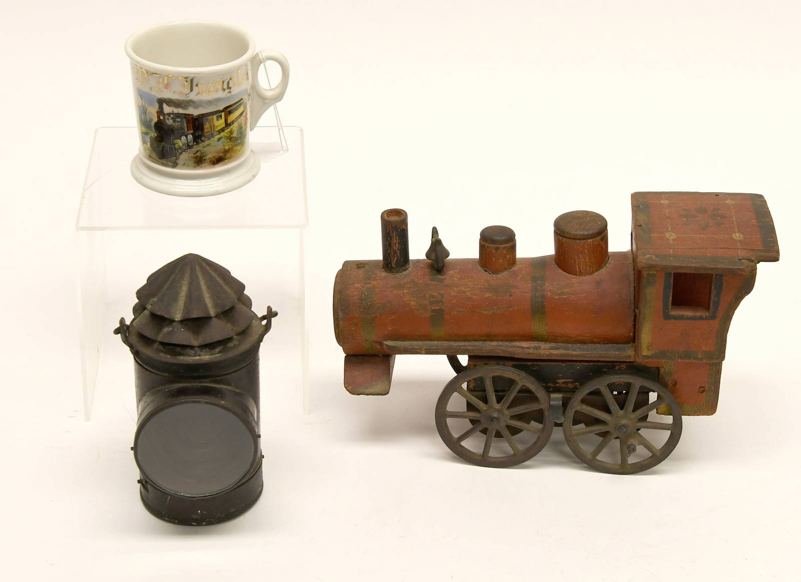 Train Friction Toy, Shaving Mug, And Lantern Auction