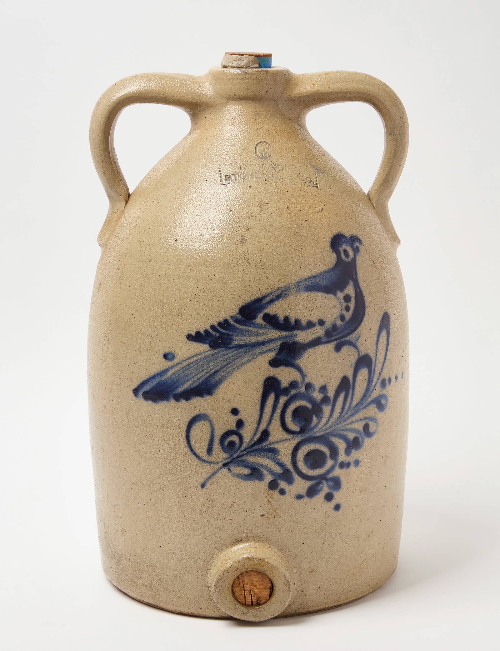 New York Stoneware Co. Double-handle Jug With Bird Auction