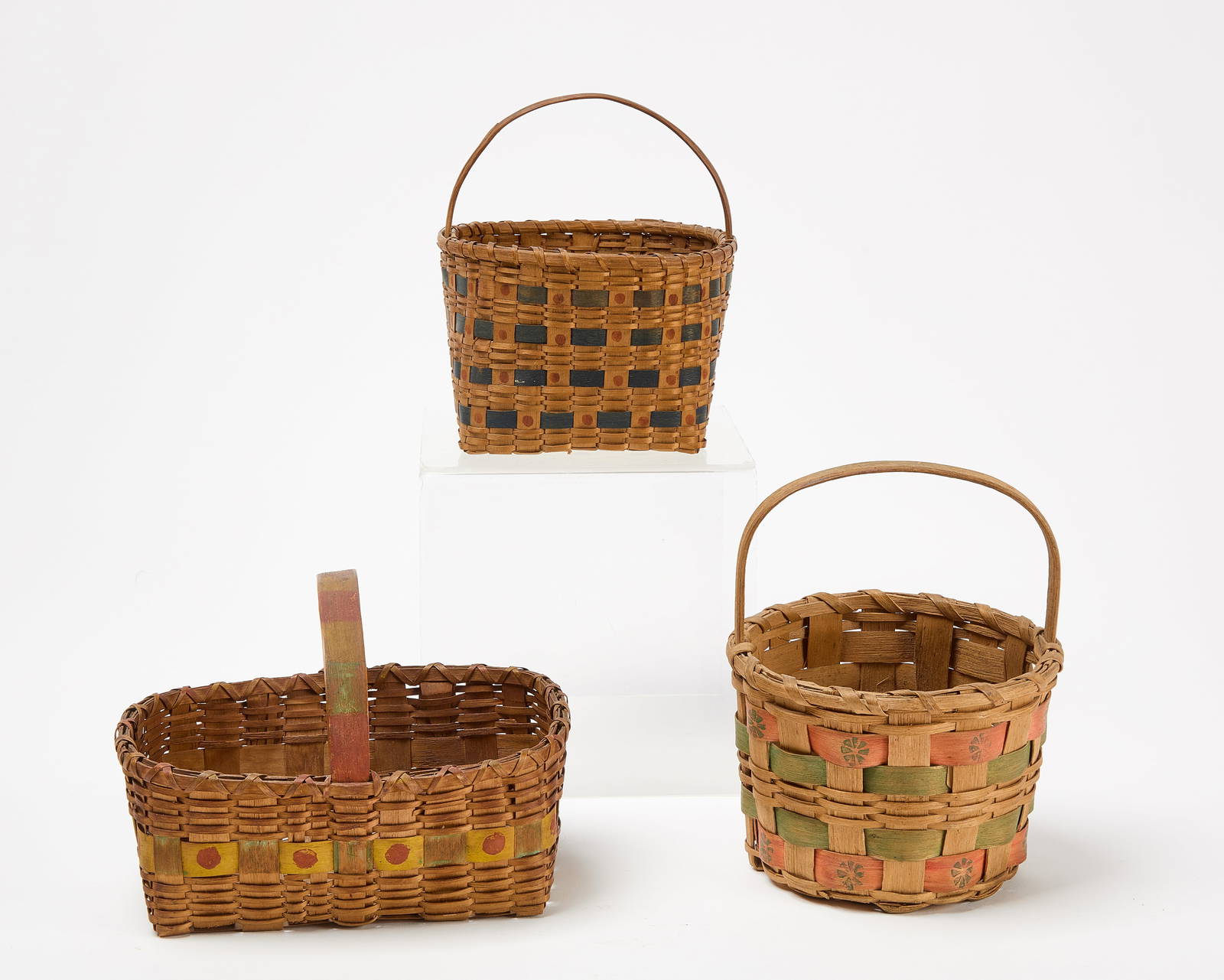 Three Decorated Native American Splint Baskets Auction