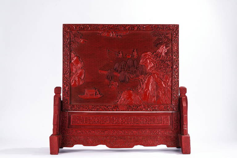 A Carved Lacquerware 'figure' Screen
