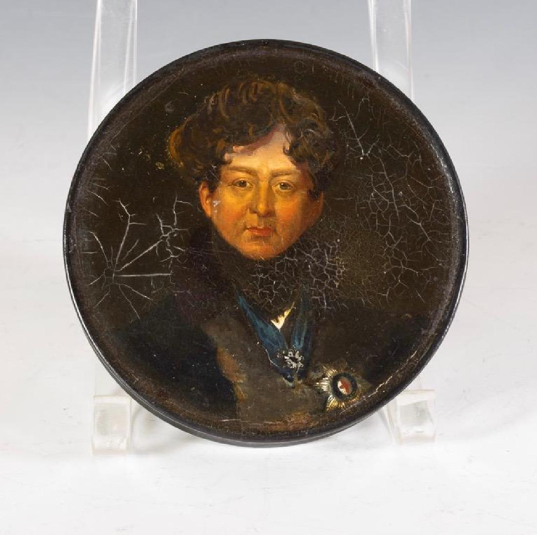 English Papier Mache Portrait Snuff Box By Samuel Raven