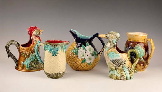 Majolica Pottery Jug, Dogwood Pattern