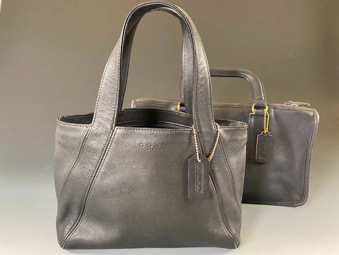 Two Vintage Coach Leather Bags Tote And Baxter