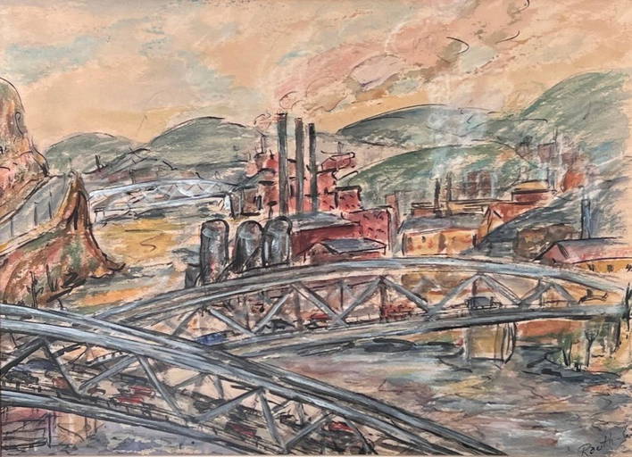James Routh Watercolor and Gouache, Pittsburgh Industrial (#0108) on ...