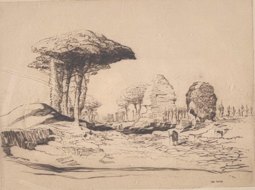 Louis C. Rosenberg Etching, Via Appia, The Appian Way Rome