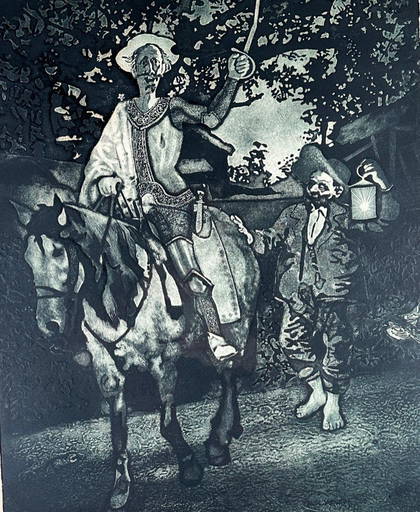 Frank Wright Etching, Don Quixote And Sancho Panza