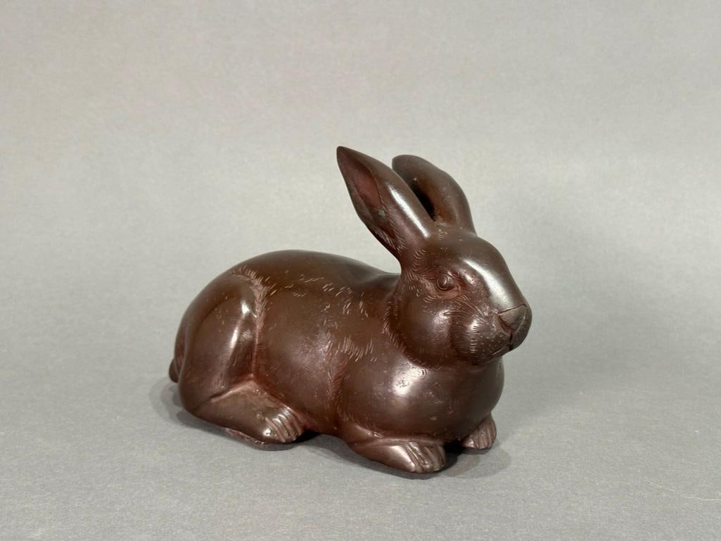 Japanese Bronze Okimono Figure Of A Rabbit Auction