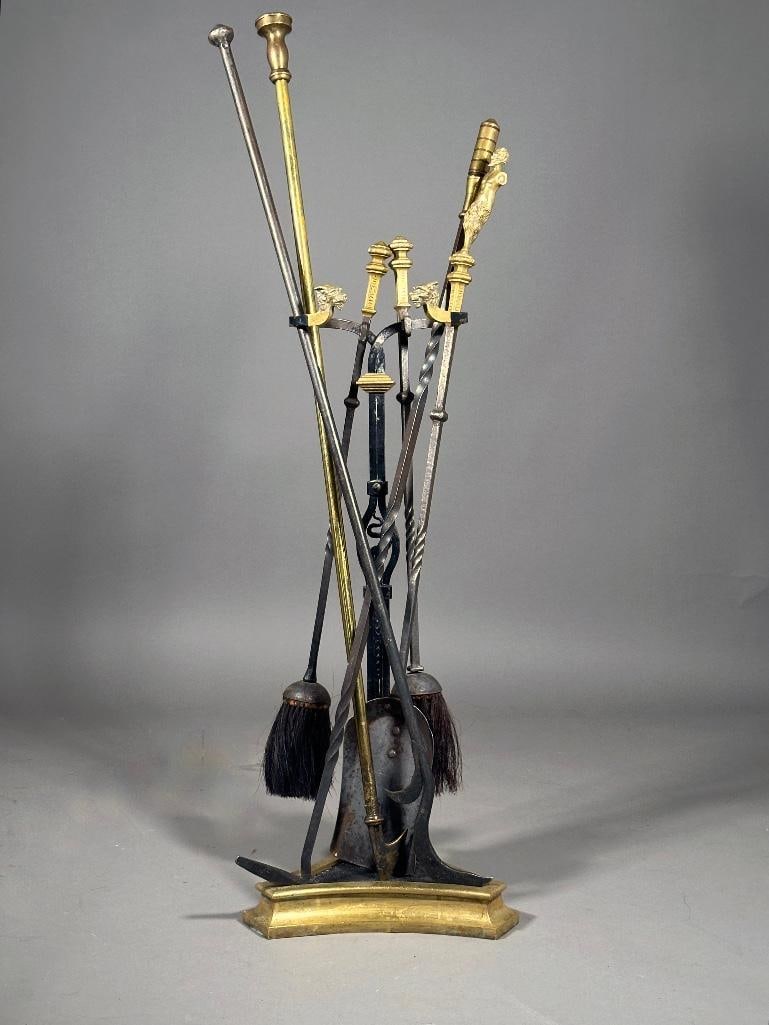 Oscar Bach Attributed Iron And Brass Firetool Set Auction