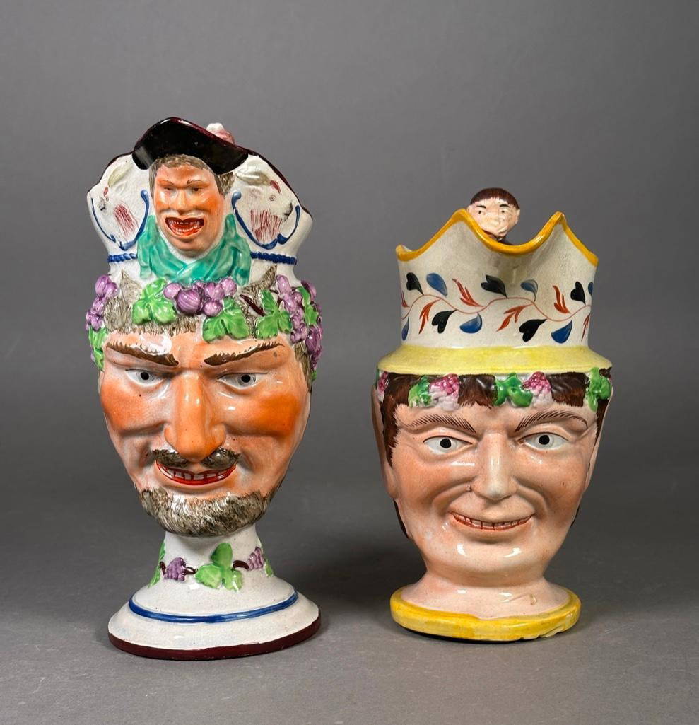 Two Early Staffordshire Mask Jugs, C.1800 Auction