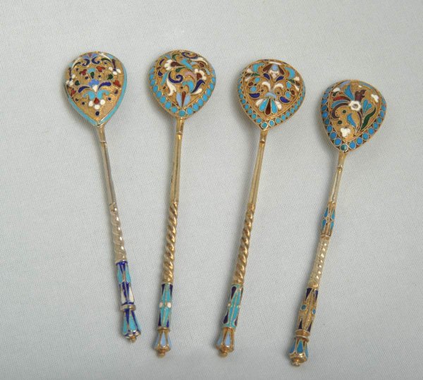 31: Four Russian Silver Tea Spoons.