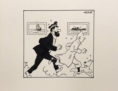 Ink On Paper Comics Drawing Herge After Belgian Tintin Milou Captain ...