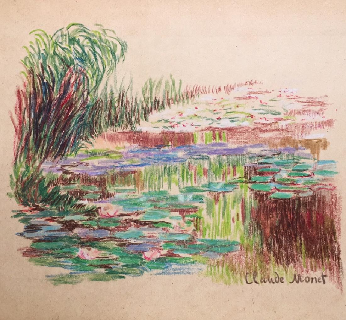 Claude Monet wax crayons on paper style