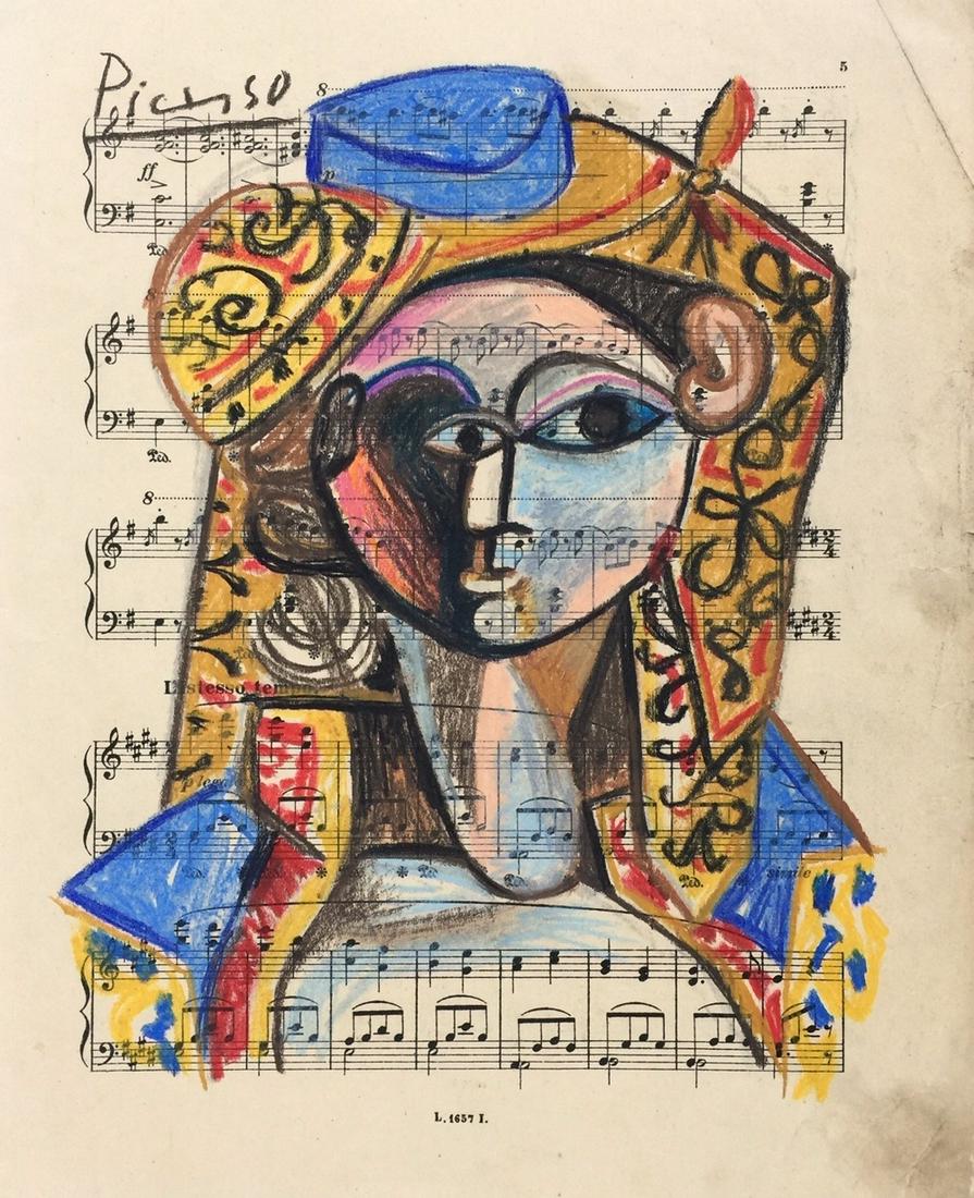 Pablo Picasso Pastel, Charcoal On Paper Spanish Cubism