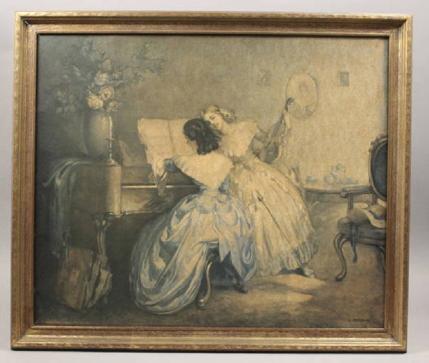 Two Women At The Piano Print By L Jambor