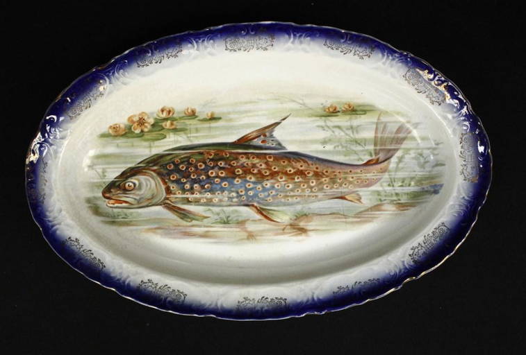 Saxon China Cobalt Rainbow Trout Fish Platter