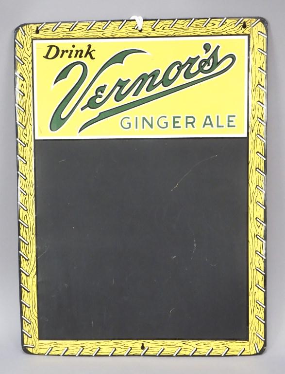 Vintage "drink Vernors" Metal Sign With Chalkboard