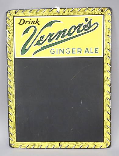 Vintage "drink Vernors" Metal Sign With Chalkboard