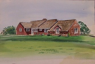 124: J.R. Hamil Watercolor.1950s Ranch House