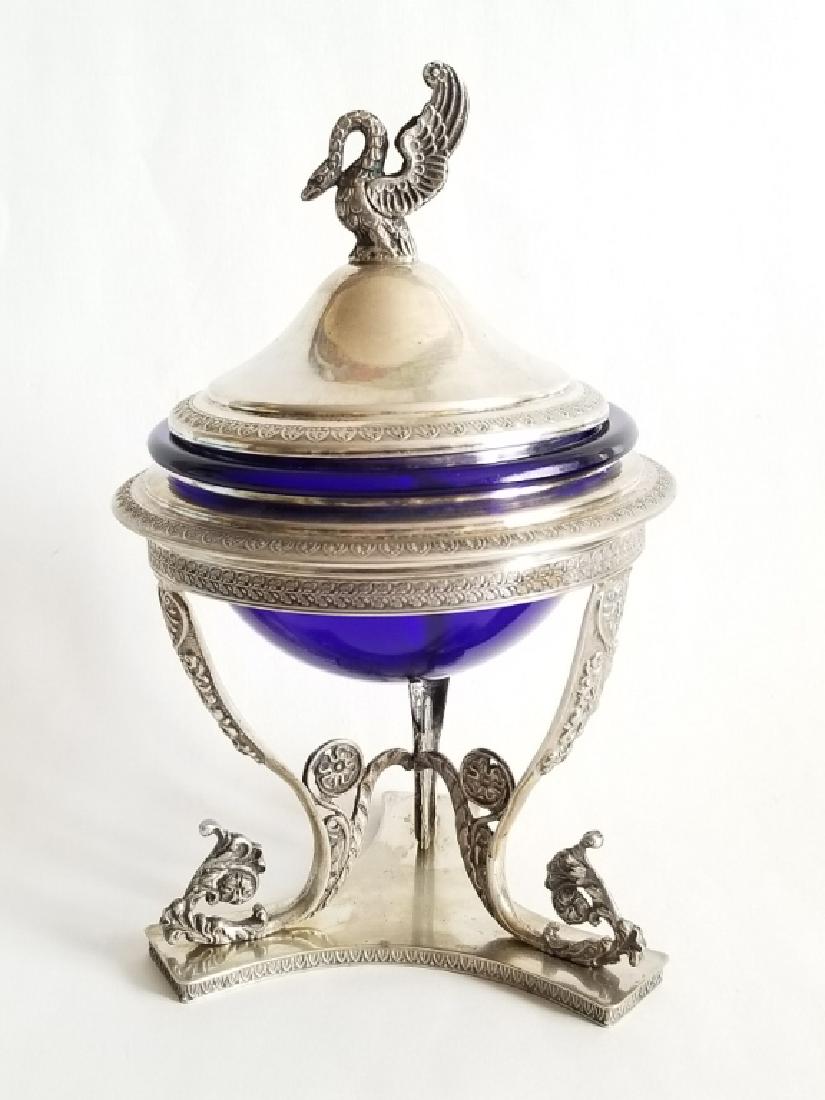 Antique Continental Silver Glass Caviar Server Dish