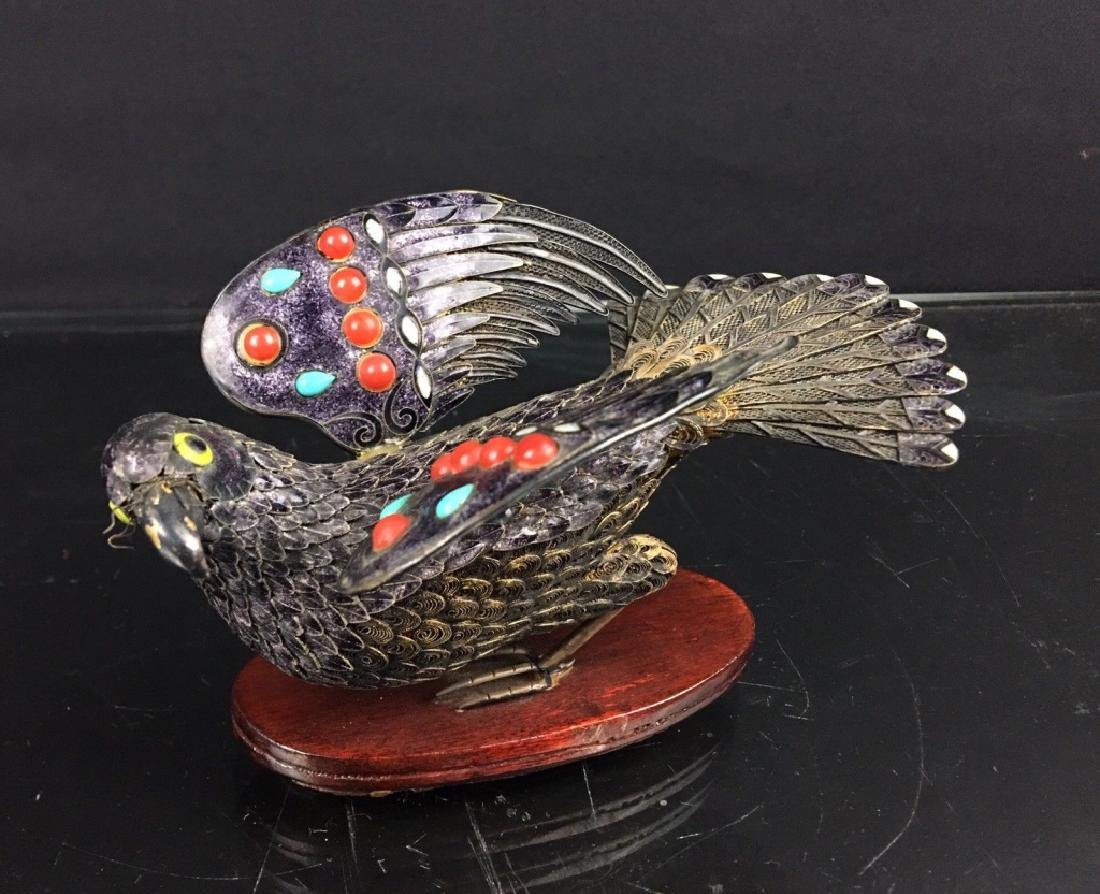 Antique Chinese Enamel Sterling Silver Bird