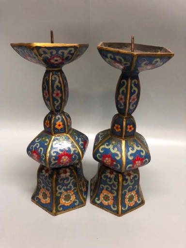 Pair Of Chinese Cloisonne Candle Stick
