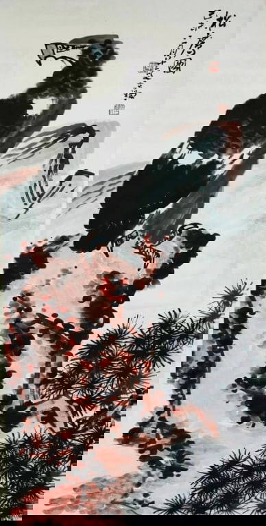 Chinese Ink Color Scroll Painting,signed Auction