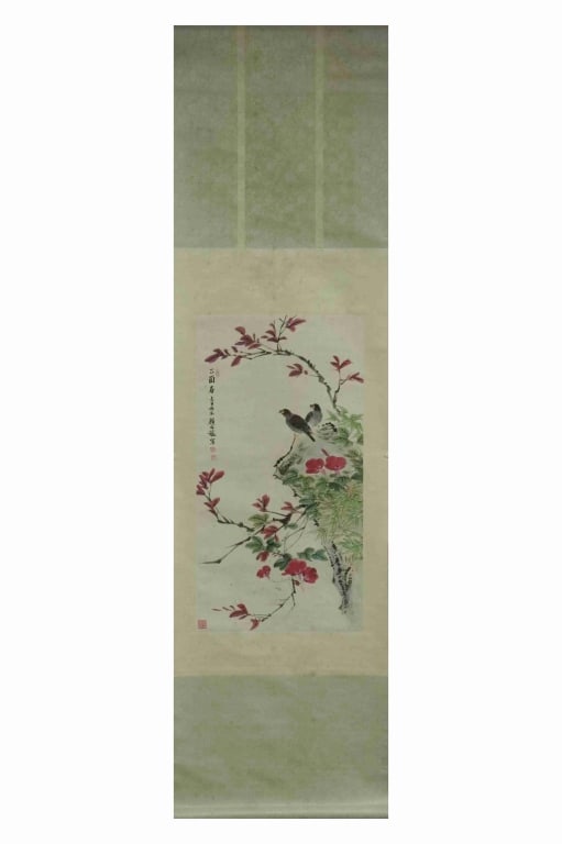 Chinese Ink Color Scroll Painting,signed Auction