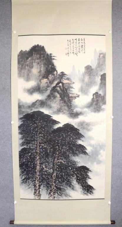 Chinese Ink Color Scroll Painting,signed Auction