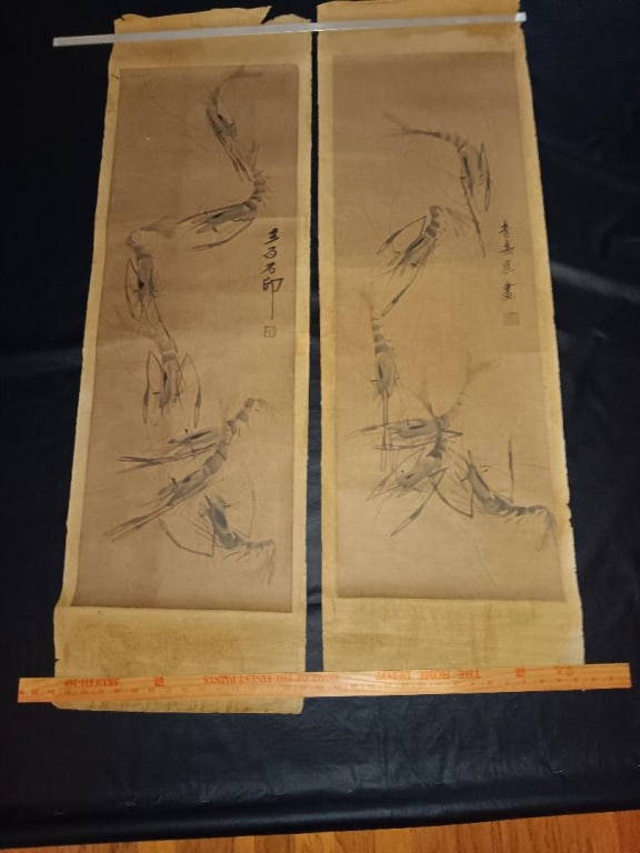 Two Chinese Ink Color Scroll Painting, Auction