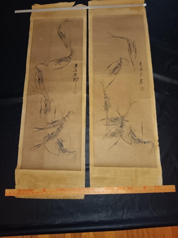Two Chinese Ink Color Scroll Painting, Auction