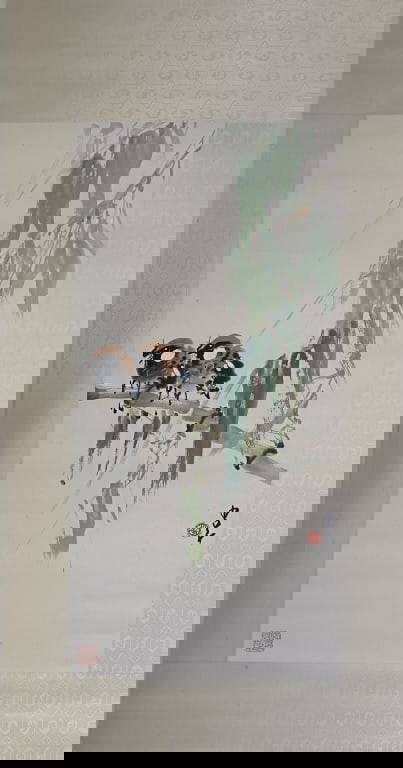 Chinese Ink Color Signed Painting W Calligraphy Auction