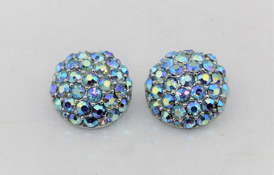 Vintage Blue Ab Rhinestone Earrings