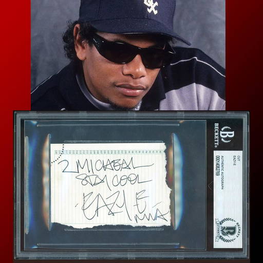 Nwa: Eazy E Rare Signed & Inscribed 2.5" X 3.75"sheet (bas Encapsulated)